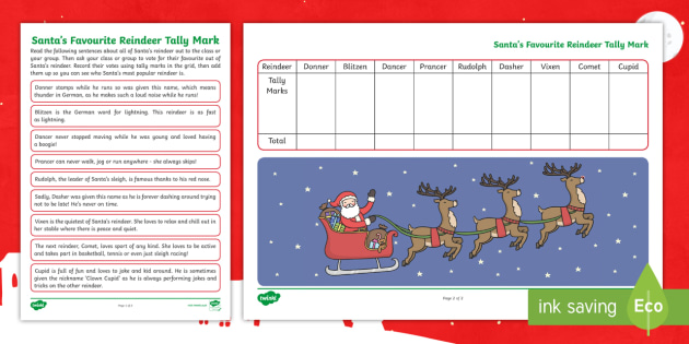 Santa's Favourite Reindeer Tally Mark Activity