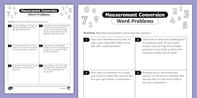 Metric Conversion Word Problems Worksheet