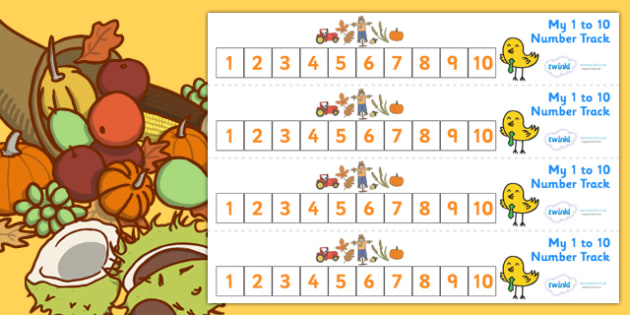 Autumn Number Track (1-10) - Autumn, Maths, Math, number track