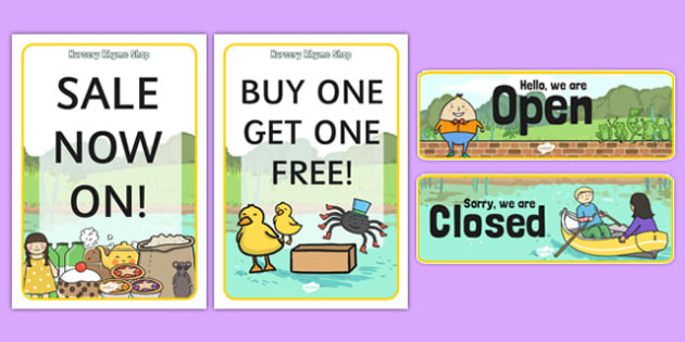 Nursery Rhyme Shop Role Play Signs (teacher made)