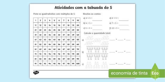 Atividades para o 3º ano de Matemática – Multiplicação por 5
