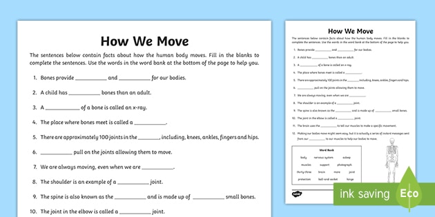 How We Move Cloze Activity Worksheet (teacher made)