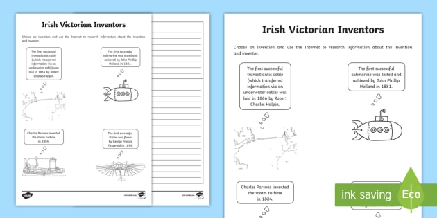Irish Victorian Inventors Writing Worksheet / Worksheet