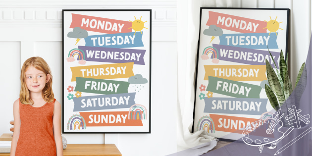 Days of the Week Muted Rainbow-Themed Poster (teacher made)