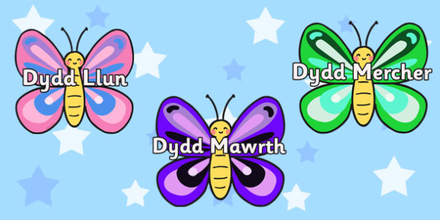 👉 Days of the Week on Butterflies Welsh