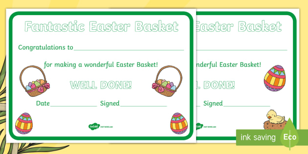 Easter Bonnet Reward Certificates - Easter bonnet award, Easter
