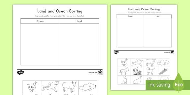 Land and Sea Sorting Worksheet / Worksheet