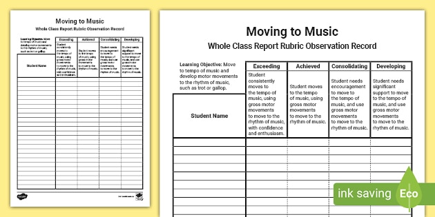 Moving to Music EYLF Assessment Rubric/Guide to Making Judgement