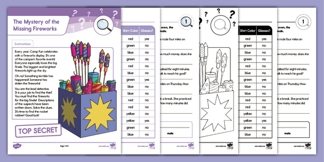 First Grade The Mystery of the Missing Fireworks Math Project