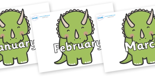 Months of the Year on Triceratops Dinosaurs