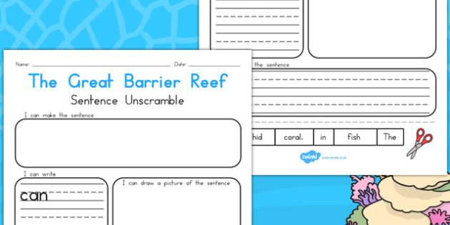 Great Barrier Reef Sentence Unscramble (teacher made)