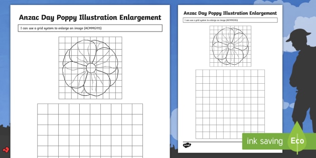 Anzac Day Poppy Illustration Enlargement Worksheet / Worksheet