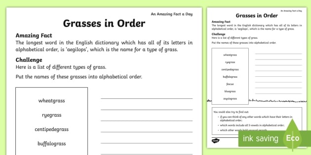 Types of Grass Alphabet Ordering Worksheet / Worksheet