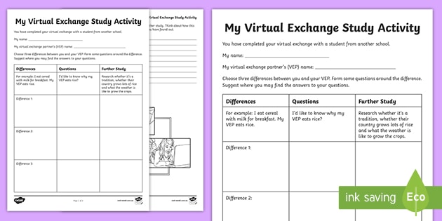 My Virtual Exchange Study Activity (teacher made)