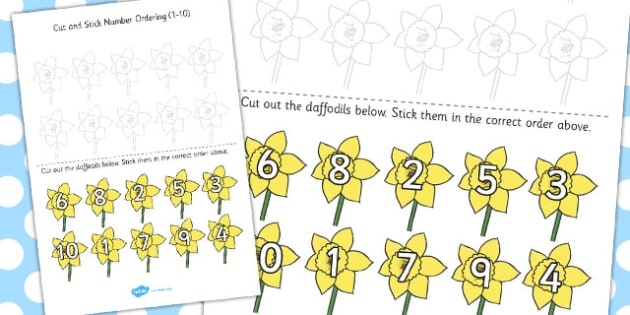 Cut and Stick Number Ordering Daffodil Activity 1-10 - daffodil