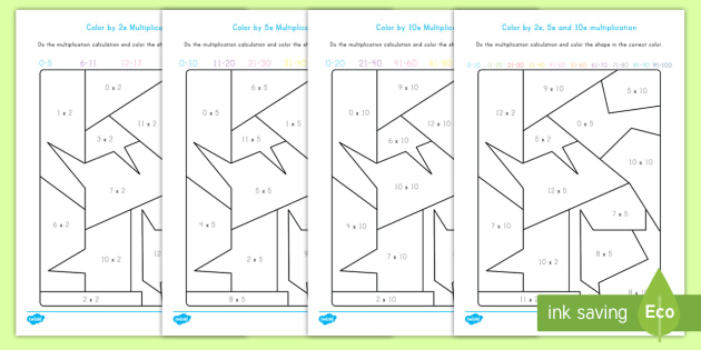 Color By 2s, 5s and 10s Multiplication Activity