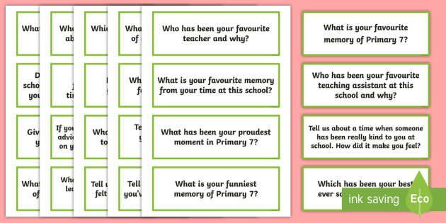 CfE End of Primary 7 Reflection Question Cards Activity