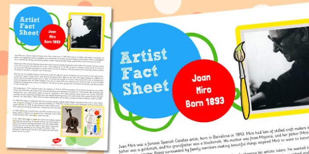 Artist Fact Sheet Joan Miro - artist, fact sheet, joan miro