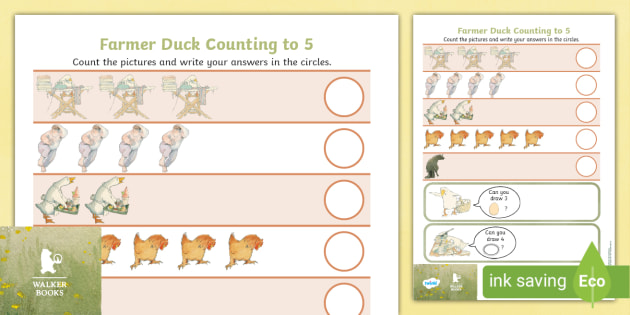 FREE! - 👉 Farmer Duck: Counting to 5 Activity