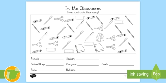 A1 Ficha de actividad: Cuenta y escribe ¿Cuántos? 1- 10 - En la clase