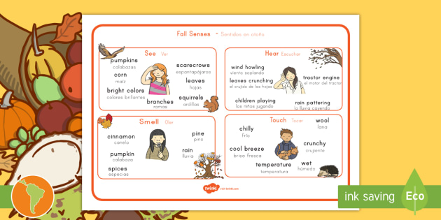 Fall Senses Word Mat English/Spanish