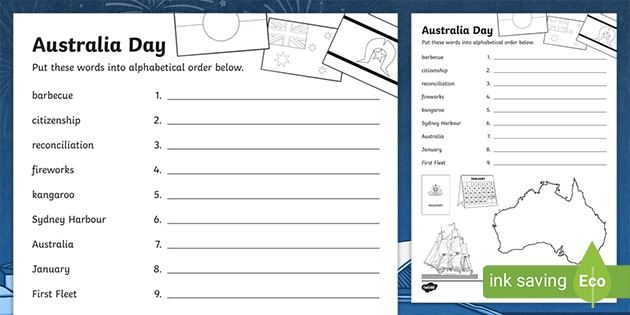 Australia Day Alphabet Ordering Worksheet