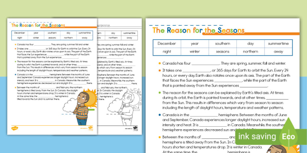 The Four Seasons in Canada Cloze Activity (teacher made)