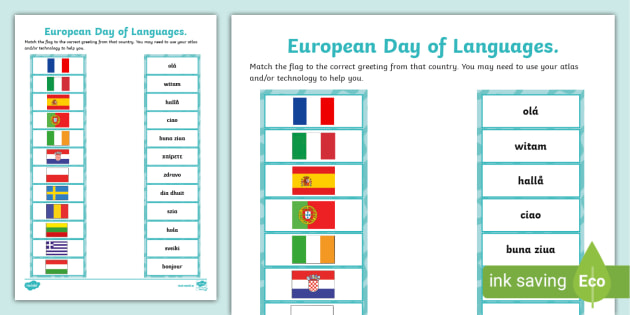 European Day of Languages Flag Matching Activity Sheet