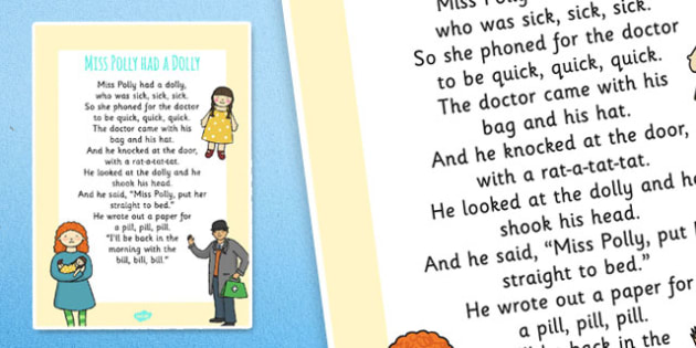 Miss Polly Had a Dolly Nursery Rhyme Poster - rhymes, display