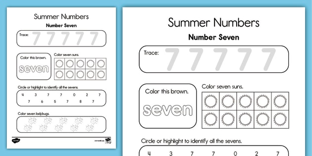 Summer Number Seven Worksheet | Special Education | Twinkl