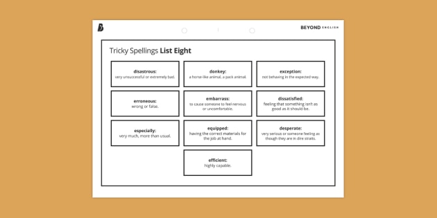 Tricky Spelling List 8 Word Mat