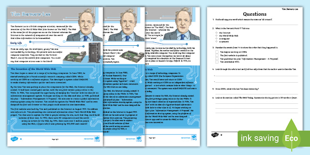 UKS2 Tim Berners-Lee Differentiated Comprehension Activity