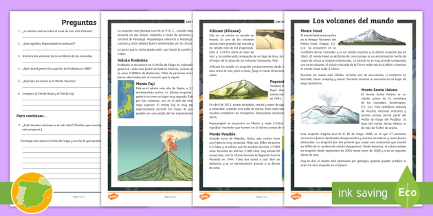 Comprensión lectora: Los volcanes del mundo