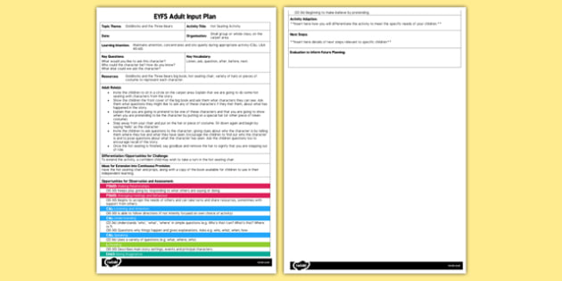 Goldilocks and the Three Bears Hot Seating EYFS Adult Input Plan