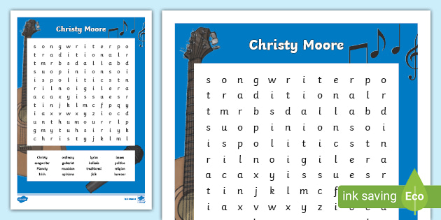 Christy Moore Word Search (teacher made)