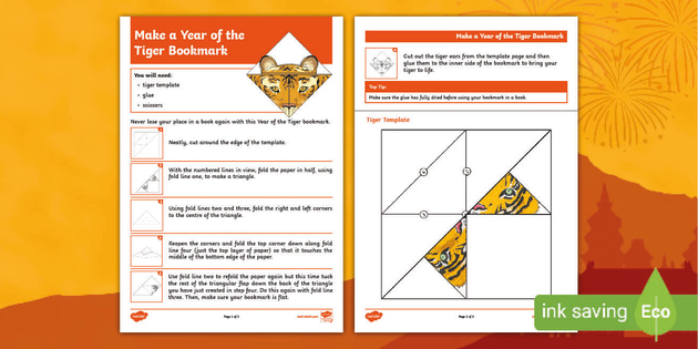 Year of the Tiger Bookmark Paper Craft Activity