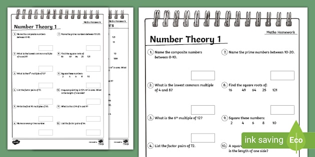 Maths Homework - Number Theory 1 (teacher made)