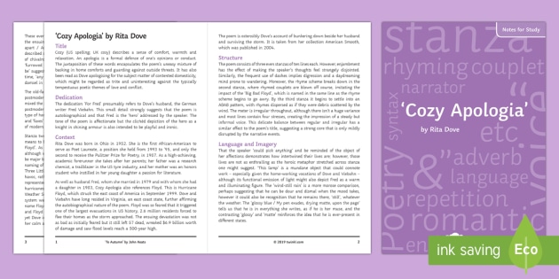 GCSE Poetry Notes for Study - 'Cozy Apologia'