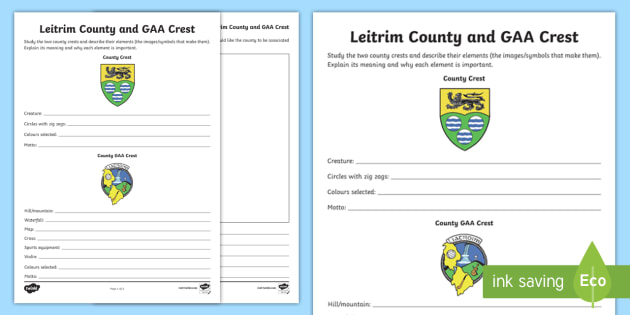 Leitrim County and GAA Crest Worksheet / Worksheet