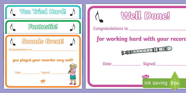 Recorder Certificates (teacher made)