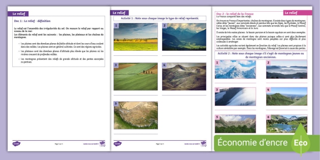 Le relief - fiche d'activités (teacher made)