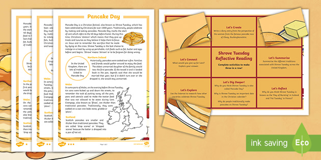 Shrove Tuesday Reflective Reading Comprehension Activity
