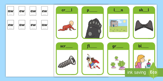 Phase 5 Digraphs 'aw' 'ew' Matching Peg Activity