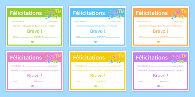 French End of Year Conjugation Award Certificate