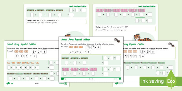 Animal Array Repeated Addition for 2, 5 and 10 Times Tables