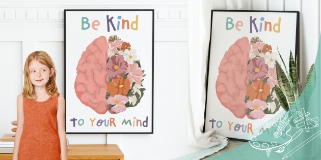 Be Kind to Your Mind Botanical-Themed Inspirational Poster