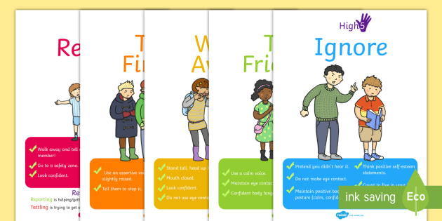High Five How to Deal with Bullying Posters (teacher made)