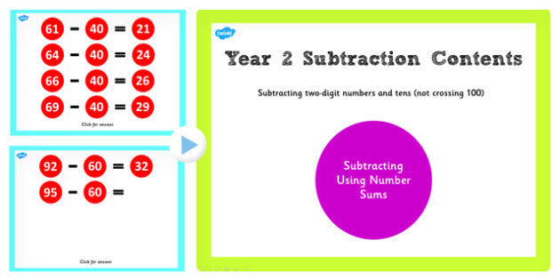 Subtract 2 Digit Numbers And Tens Not Crossing 100 Powerpoint