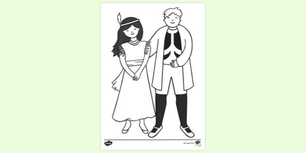 John Rolfe and Pocahontas Married Colouring Sheet | Colouring Sheets