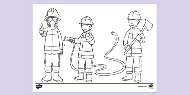 FREE! - Group of Firefighters Colouring Sheet | Colouring Sheets